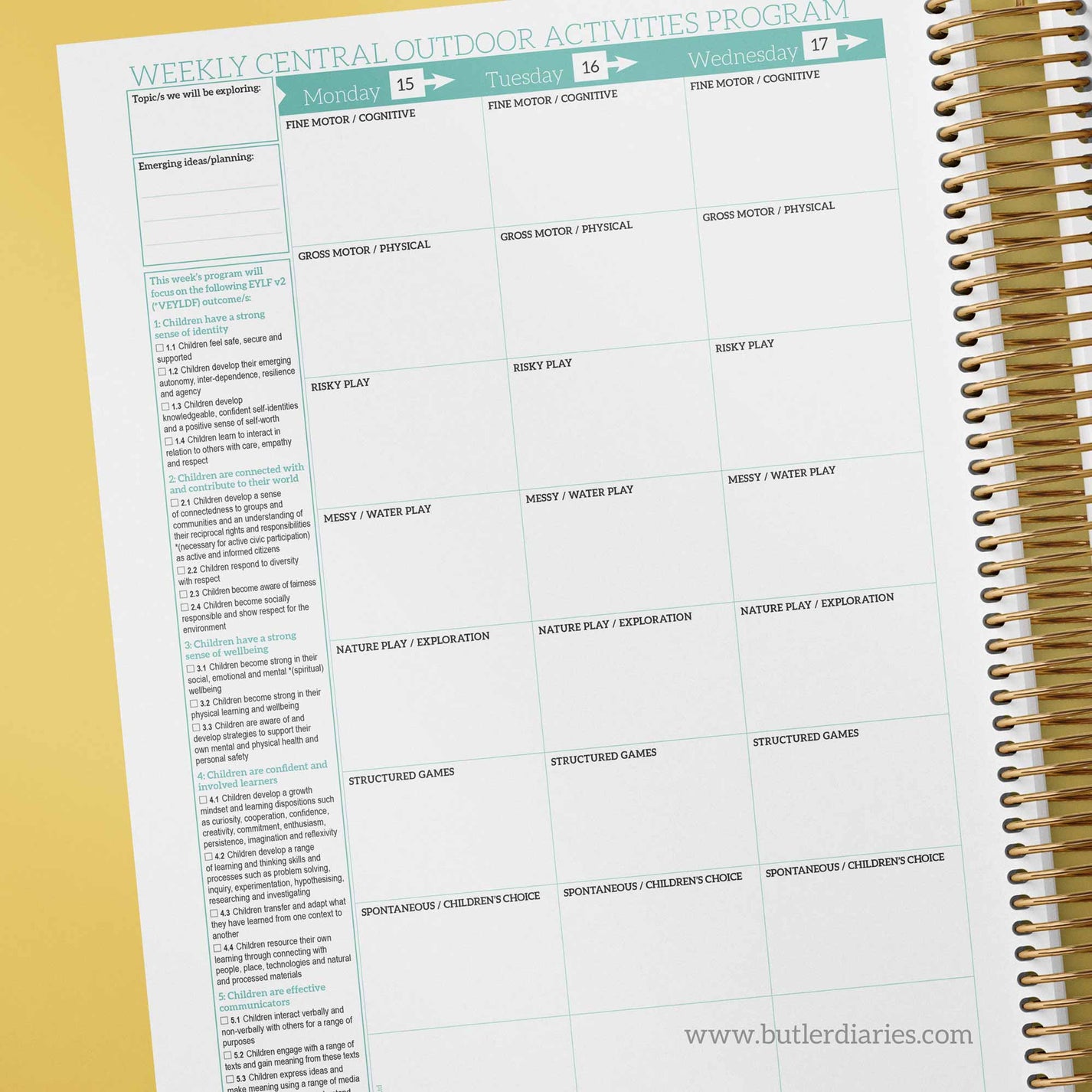 2024 Outdoor programming diary | EYLF diary | Outdoor Educator Diary ...